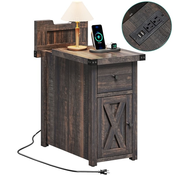 Moasis Narrow Side Table with Hidden USB Ports and Power Outlets ...