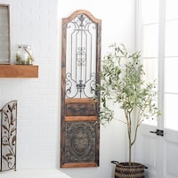 Brown Wood Distressed Door Inspired Ornamental Scroll Home Wall Decor ...