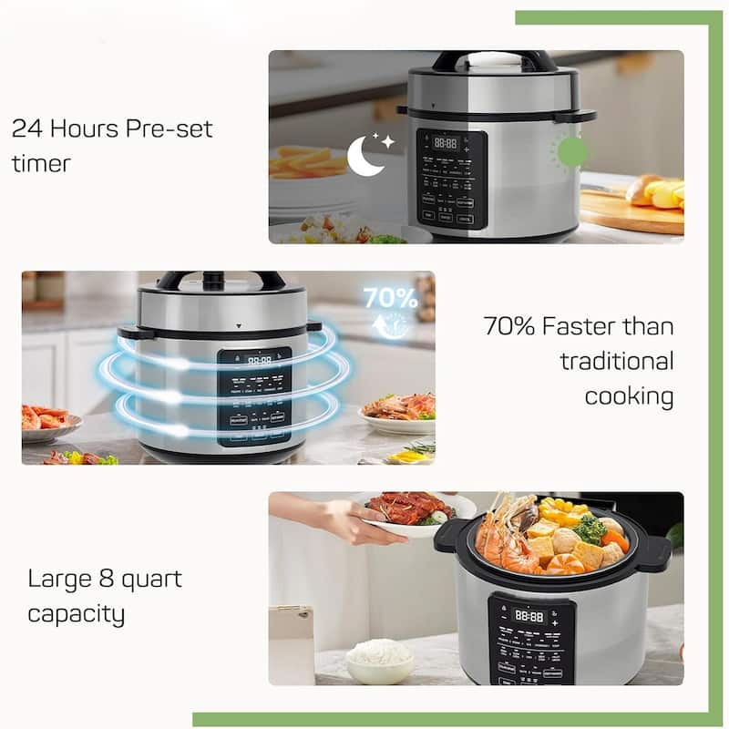 Electric Pressure Cooker, Upgraded 6 Quart/8 Quart 12-in-1 Multicooker, Stainless Steel Slow ...