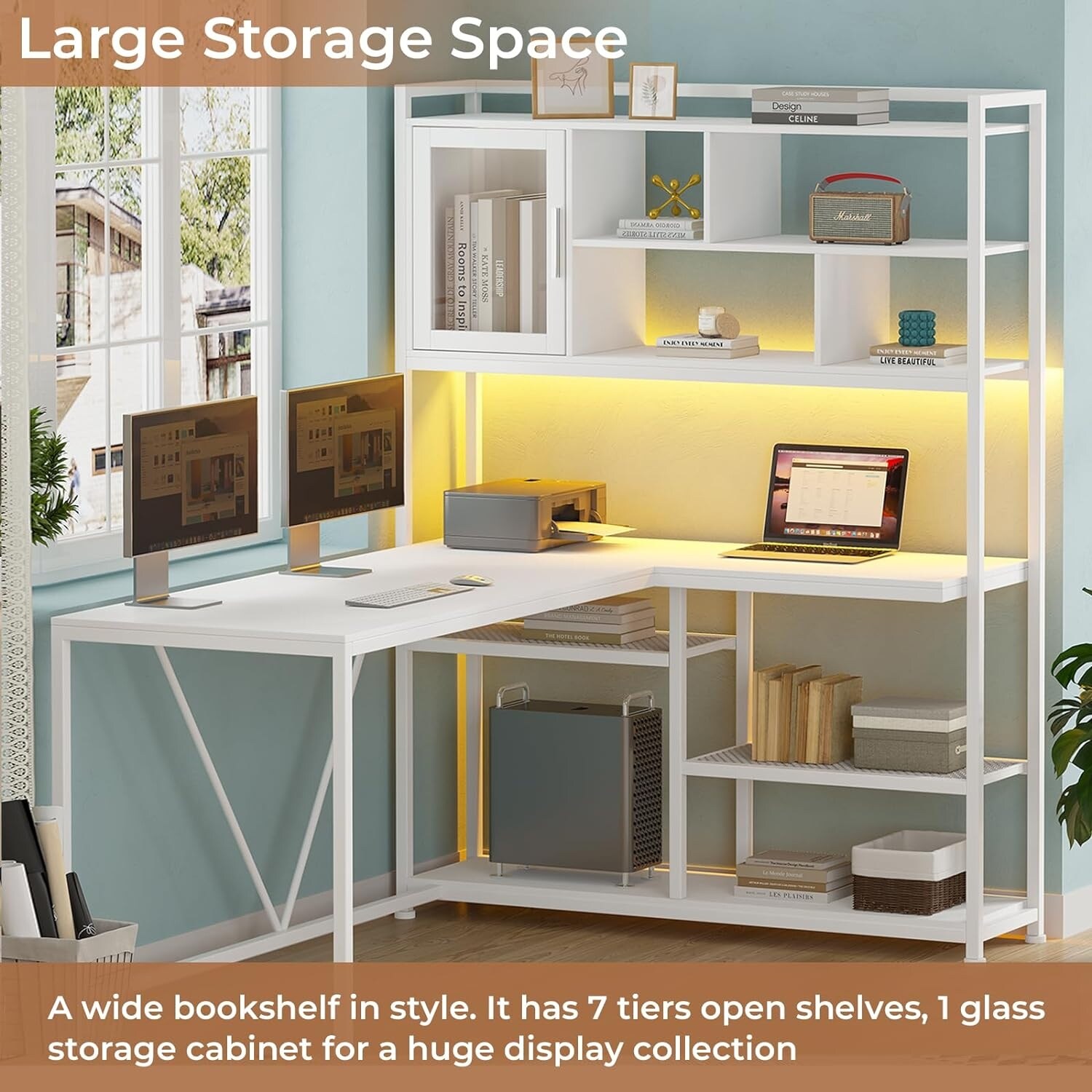 Corner computer desk with bookshelf store