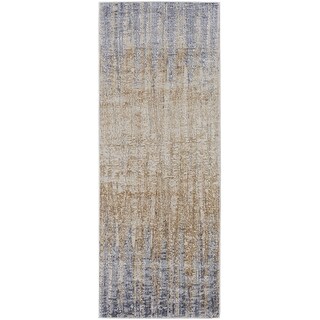 HomeRoots 12' Tan Brown And Blue Abstract Power Loom Distressed Runner ...