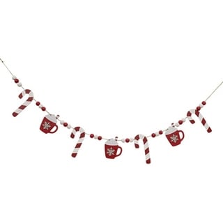 Hot Cocoa & Candy Cane Wooden Garland - Red - 5.5" H x 2.5" W x .125" D ...
