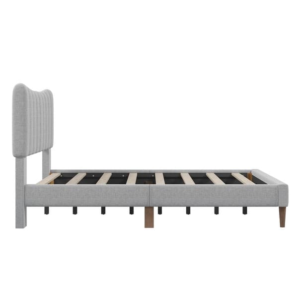 Linen Upholstered Platform Bed with Vertical Channel Tufted Headboard ...