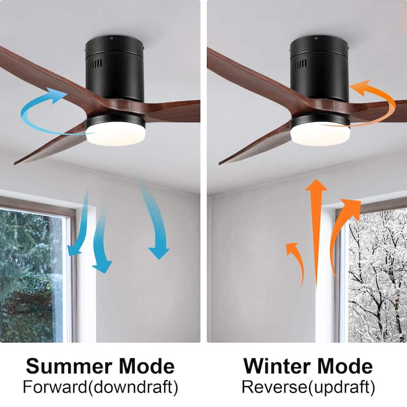 YUHAO Modern 52 Inch Ceiling Fan With Solid Wood Blades and Dimmable ...