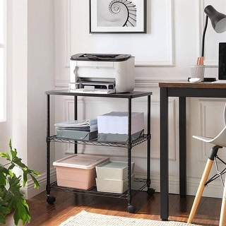 Sturdy Black Metal Wood Printer Stand Cart with 2-Shelves and Locking ...