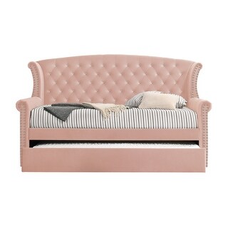 Solid Wood Velvet Upholstered Daybed in Pink Color - Bed Bath & Beyond ...