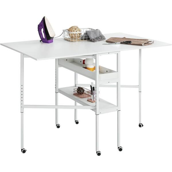 Height Adjustable Craft Table with Storage Shelves, Mobile Folding ...