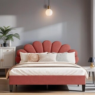 Queen Size Eye-catching Design Upholstered Platform Bed with Flower ...