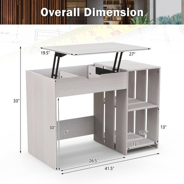Costway Lift Top Computer Desk Standing Desk with Hidden Compartments ...
