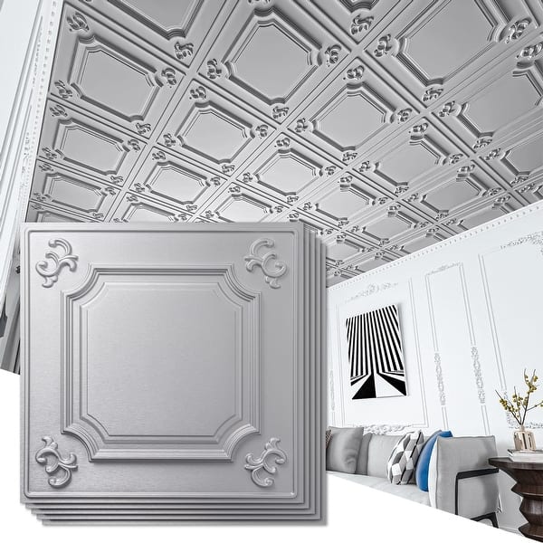 Art3d 2X2ft PVC Drop Ceiling Tiles in Argent Sliver,Glue Up Ceiling ...