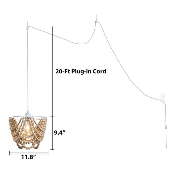 Wood Beaded Plug in Chandelier Swag Light with 20ft Swag Cord 1-Light ...
