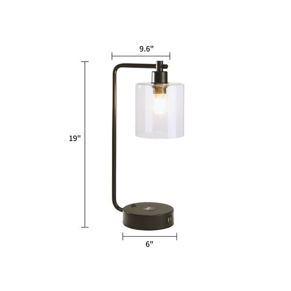 Defong Modern 19-Inch Table Lamp with Wireless Charging Pad - Black ...
