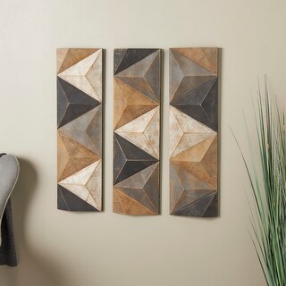Brown Wood Handmade 3D Geometric Home Wall Decor (Set of 3) - Bed Bath ...