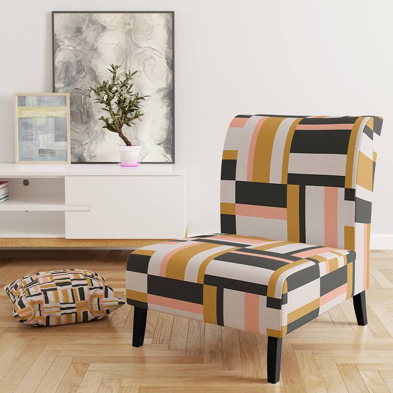 Designart "Abstract Retro Geometric IX" Upholstered Mid-Century Accent ...
