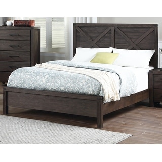 Queen Wood Panel Bed with X-Design Headboard Rustic Style - Bed Bath ...