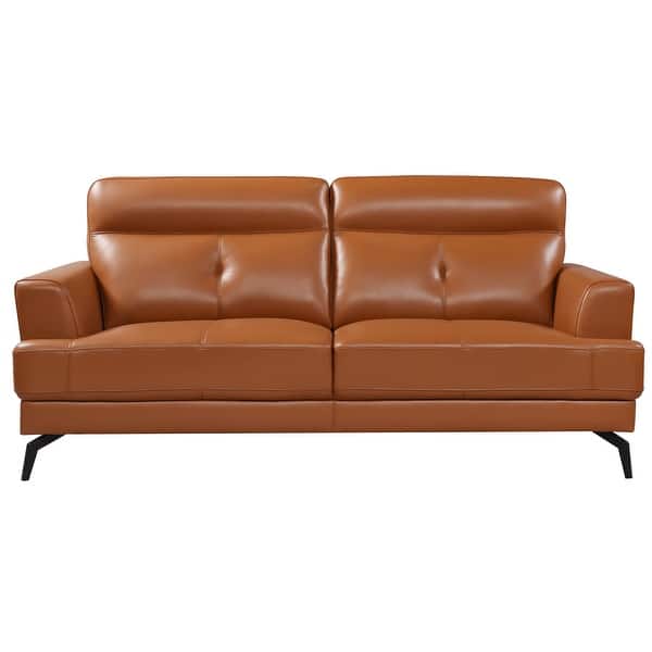 Transitional Camel Brown Top Grain Leather Tufted Back Sofa - Bed Bath ...