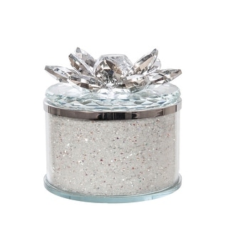 4" Round Lotus Storage Box, Frosted Clear Crystal and Metal Jewelry ...