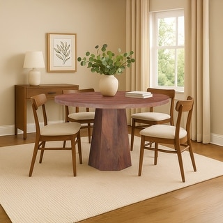 Koi Dining Table 42" Round Top Handmade Ambre Brown Mango Wood ...