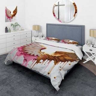 Designart "Dusty Pink Angel Wings" Pink Glam - Bedding Set With Shams ...