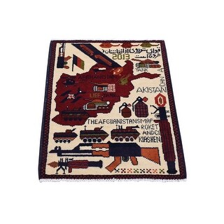 Shahbanu Rugs Cream Collectible Hand Knotted Afghan War Design Tanks ...