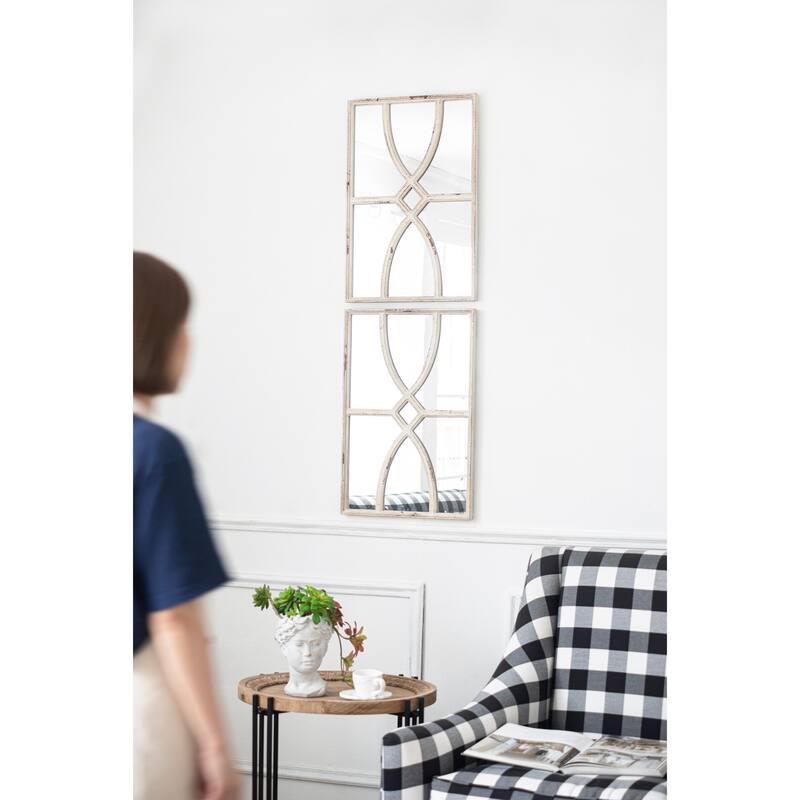 16" x 23" Rectangular Wooden Wall Mirrors with Distressed White Frame ...