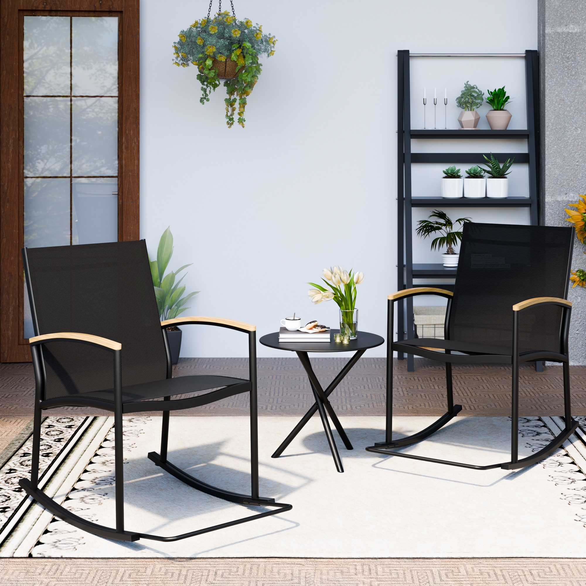 Futzca 3 Piece Patio Bistro Sets Two Chairs with Coffee Table