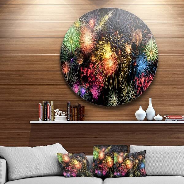 Designart 'Colorful Fireworks at Night Sky' Skyscape Photo Round Metal ...