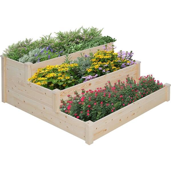 SUNCROWN 3 Tier 4x4ft Wood Raised Garden Bed Elevated Planter Box ...