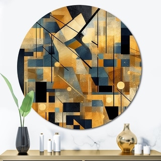 Designart "Gold Cubist Visions II" Cubism Metal Circle Wall Art - Bed ...