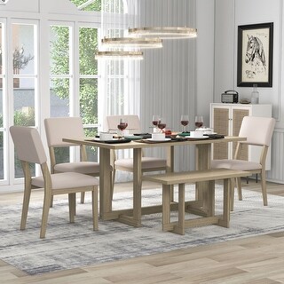Wooden 6-Piece Dining Table Set with H-shaped Support Dining Table, 4 ...