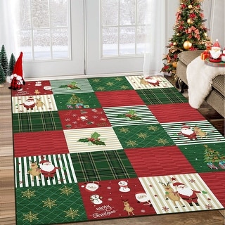 Christmas Rugs for Living Room Geometric Checkered Rug Santa Claus Xmas ...