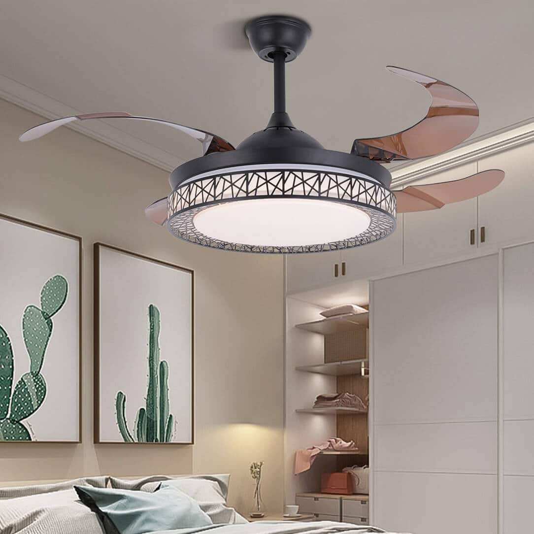 42 Inch Ceiling Fans 4 Retractable Blades LED Ceiling Fan with Remote ...