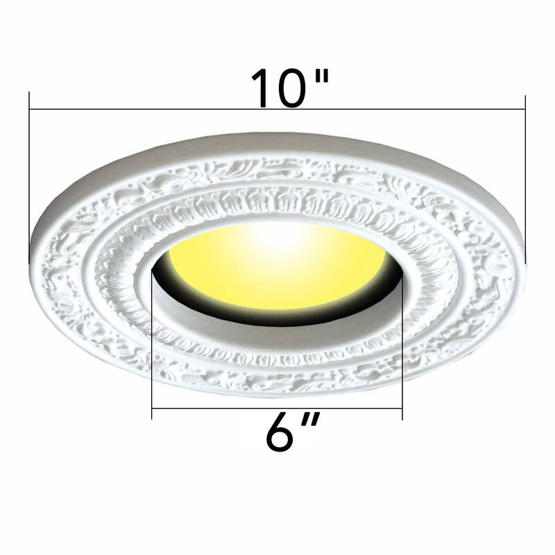 White Recessed Lighting Trim 10 in. Round Polyurethane Ornate Recessed ...
