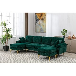 Modular Sectional Sofa Sleeper Couch with Chaise & Ottomans, Emerald ...