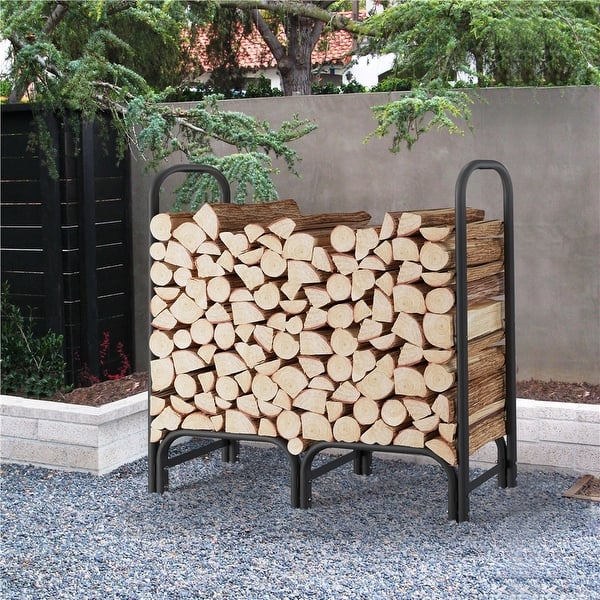 Yaheetech 4Ft Metal Firewood Log Rack Wood Storage Holder for Outdoor ...