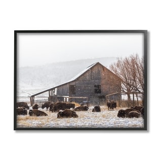 Stupell Snow Dusted Barn Buffalo Bison Rural Farm Framed Wall Art ...