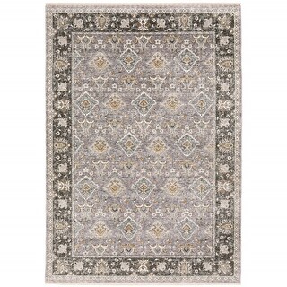 2' X 3' Grey And Blue Oriental Power Loom Stain Resistant Area Rug With ...