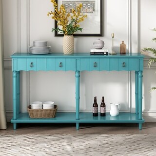 Multifunctional Console Table with 4 Storage Drawers and Bottom Shelf ...