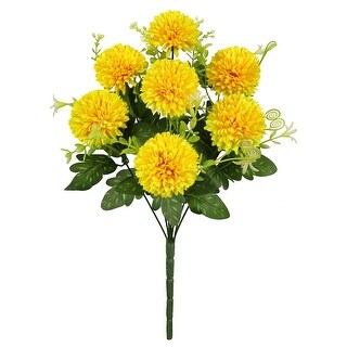 Set of 3 Honey Yellow Artificial Pom Pom Mum Flower Stem Bush Bouquet ...
