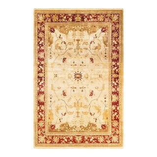Overton Hand Knotted Wool Contemporary Floral Yellow Area Rug - 6' x 9 ...