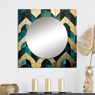 Designart "Emerald And Golden Arches I" Abstract Shapes Wall Mirror ...
