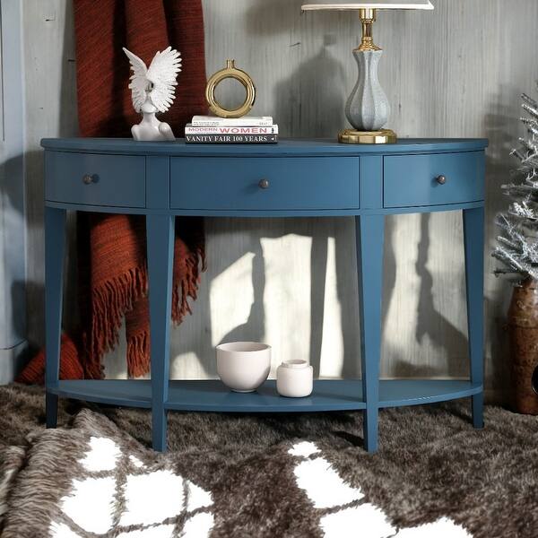 Curved End Table with 3-Drawers and 1-Shelf, Navy Blue - Bed Bath ...