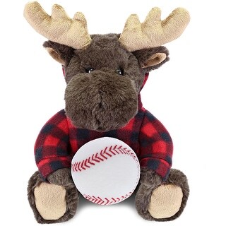 DolliBu Moose with Baseball Plush and Red Plaid Hoodie - 10 inches ...
