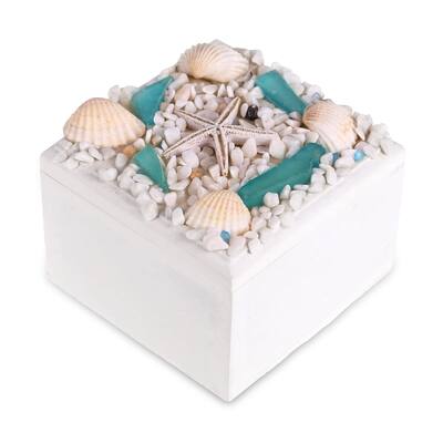 CoTa Global Oceanic Square Jewelry Box with Seashell and Starfish - 3.2 ...