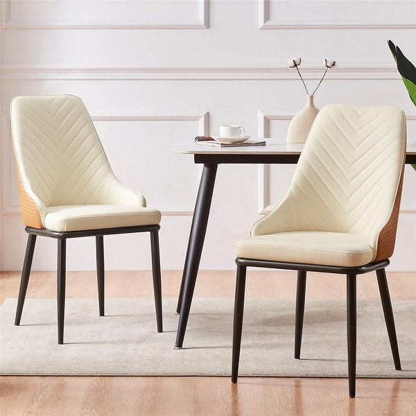 Faux Leather Upholstered Dining Chairs with Woven Back Set of 2 18.11 W x 21.26 D x 36.61 H On Sale Bed Bath Beyond 37092452