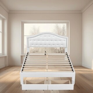 Queen Size Upholstered Platform Bed Frame with Seashell Headboard, LED ...