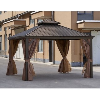 12*12FT Ventilated Roof Design Gazebo with Mosquito Net & Curtains ...