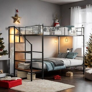 Twin Over Full Metal Bunk Bed with Wire Shelving - Bed Bath & Beyond ...