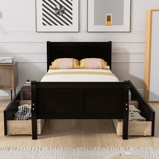 Streamlined Wood Platform Bed Frame w/ 4 Drawers Storage Bed-Espresso ...