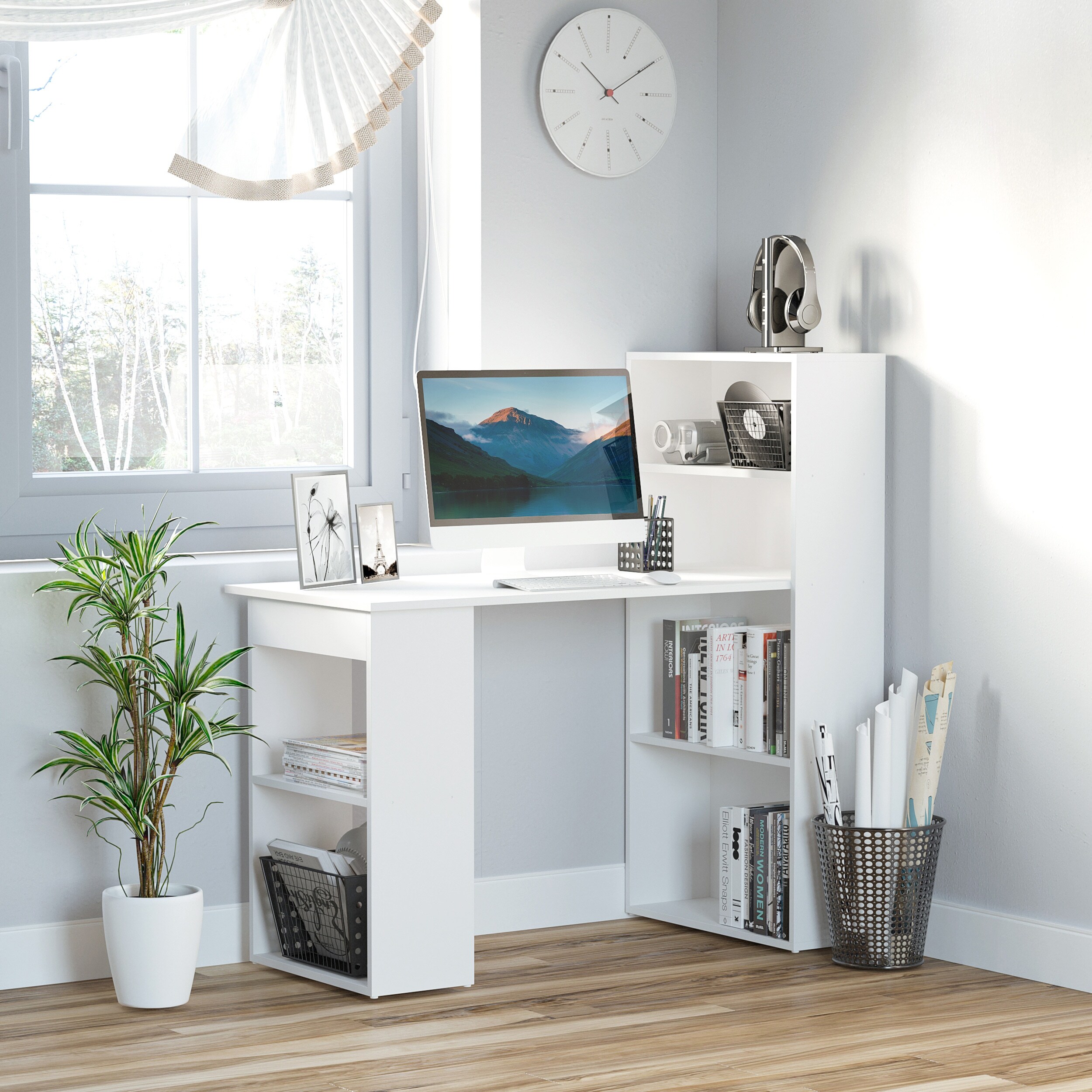 HOMCOM Compact Computer Desk 6 Tier Storage Shelves Writing Table Workstation with Bookshelf On Sale Bed Bath Beyond 28265903